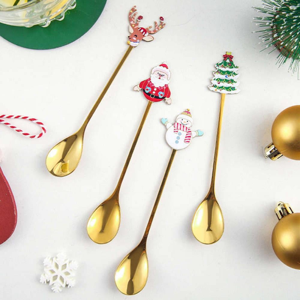 4 Pieces Christmas Stainless Steel Spoons, Christmas Cutlery Spoons ...