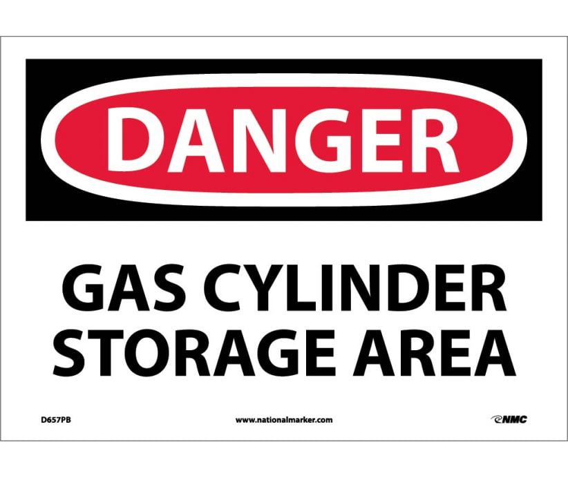 NMC D657PB OSHA Sign, Legend "DANGER - GAS CYLINDER STORAGE AREA", 14 ...
