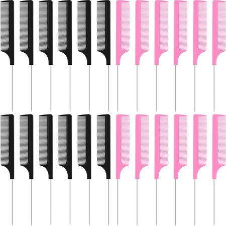 24 Pieces Hair Parting Comb Stainless Steel Pintail Comb Rat Tail Comb ...
