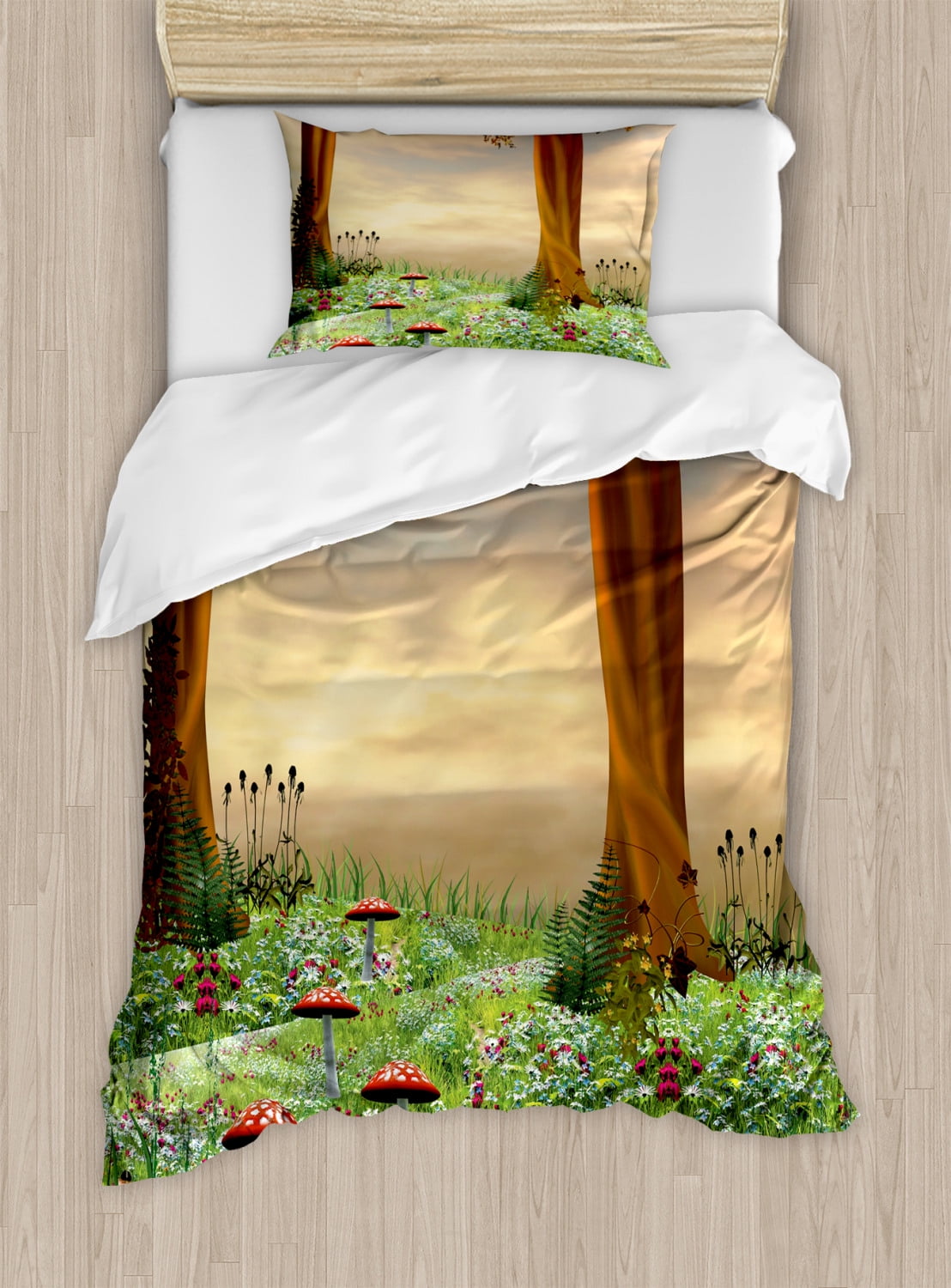 Nature Duvet Cover Set Twin Size, Enchanted Woods Summer Season ...