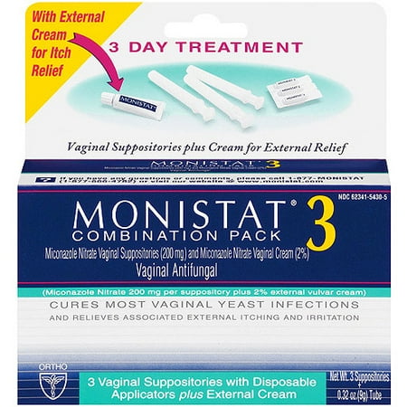 Monistat 3 Miconazole Nitrate Suppositories & Cream, Combination Pack ...