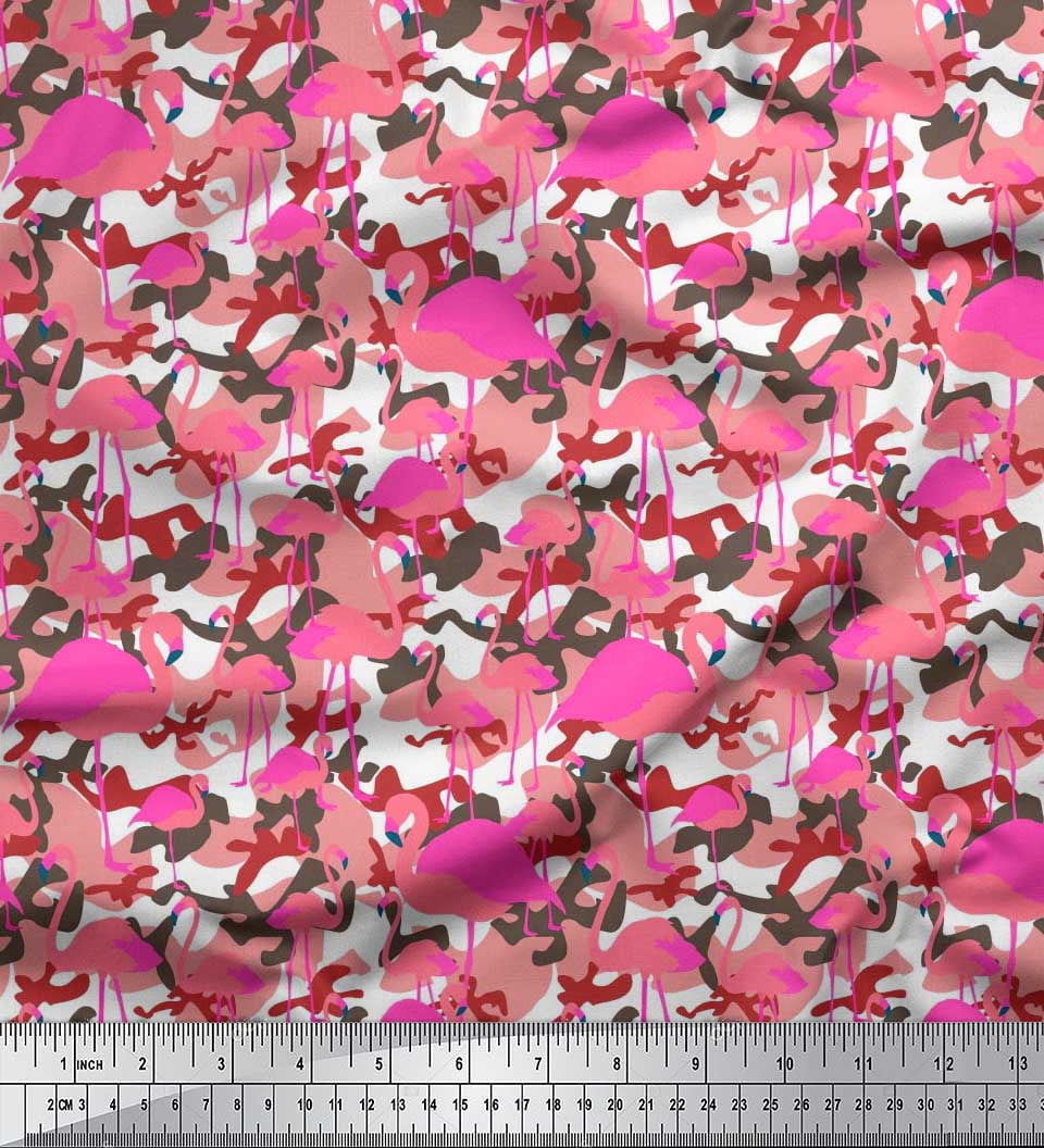 Soimoi Rayon Crepe Fabric Camouflage Texture & Flamingo Bird Print ...