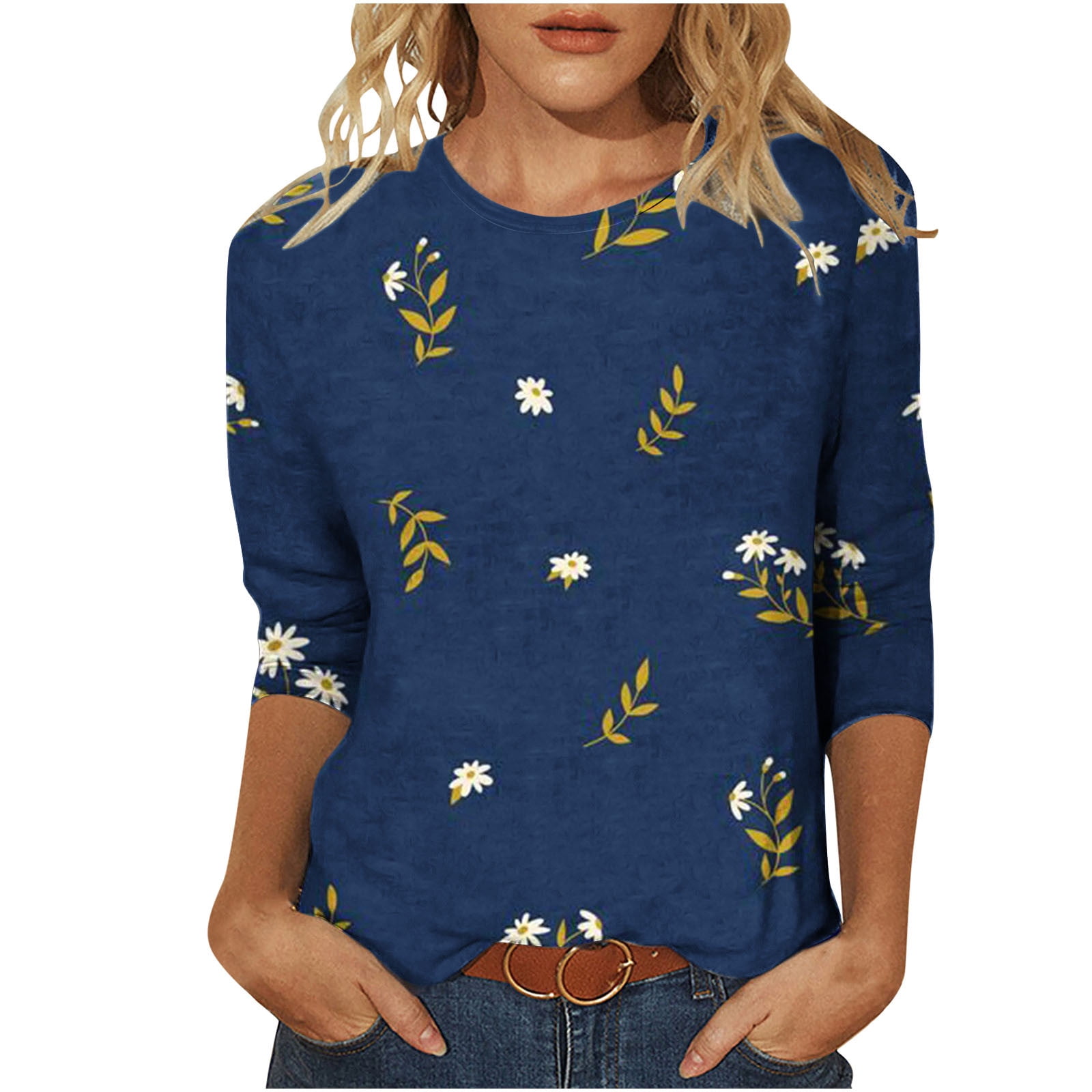 Click here for Pompotops Womens Fashion Printed Loose T-Shirt 3/4... prices