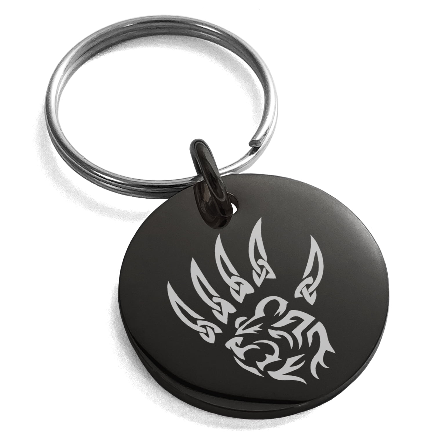 Stainless Steel Ferocious Bear Claw Engraved Small Medallion Circle ...