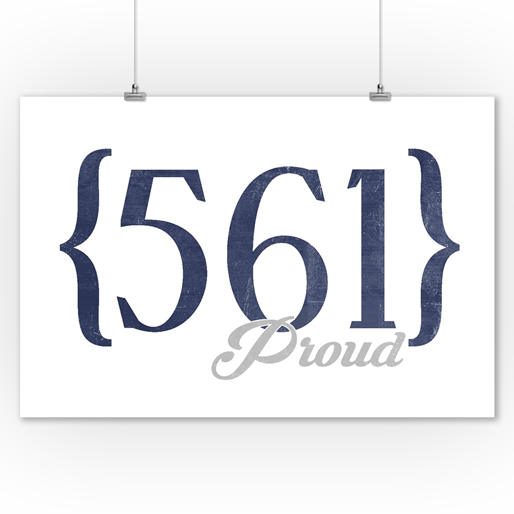 West Palm Beach, Florida - 561 Area Code (Blue) - Lantern Press Artwork ...