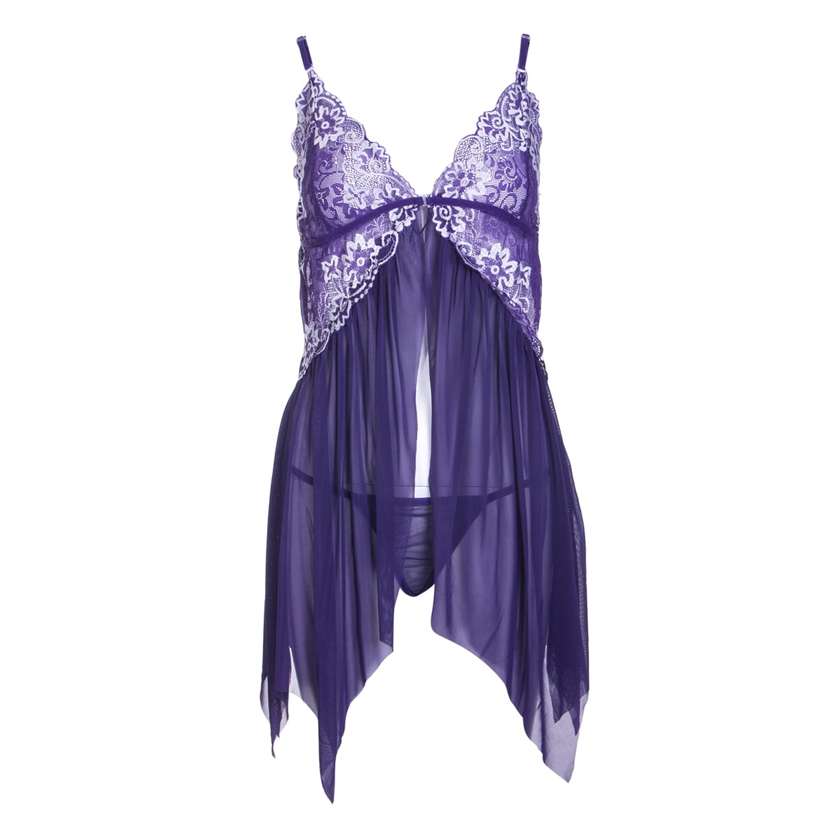 Puloru Women Sexy Lingerie Dress Deep V Neck Lace Embroidered