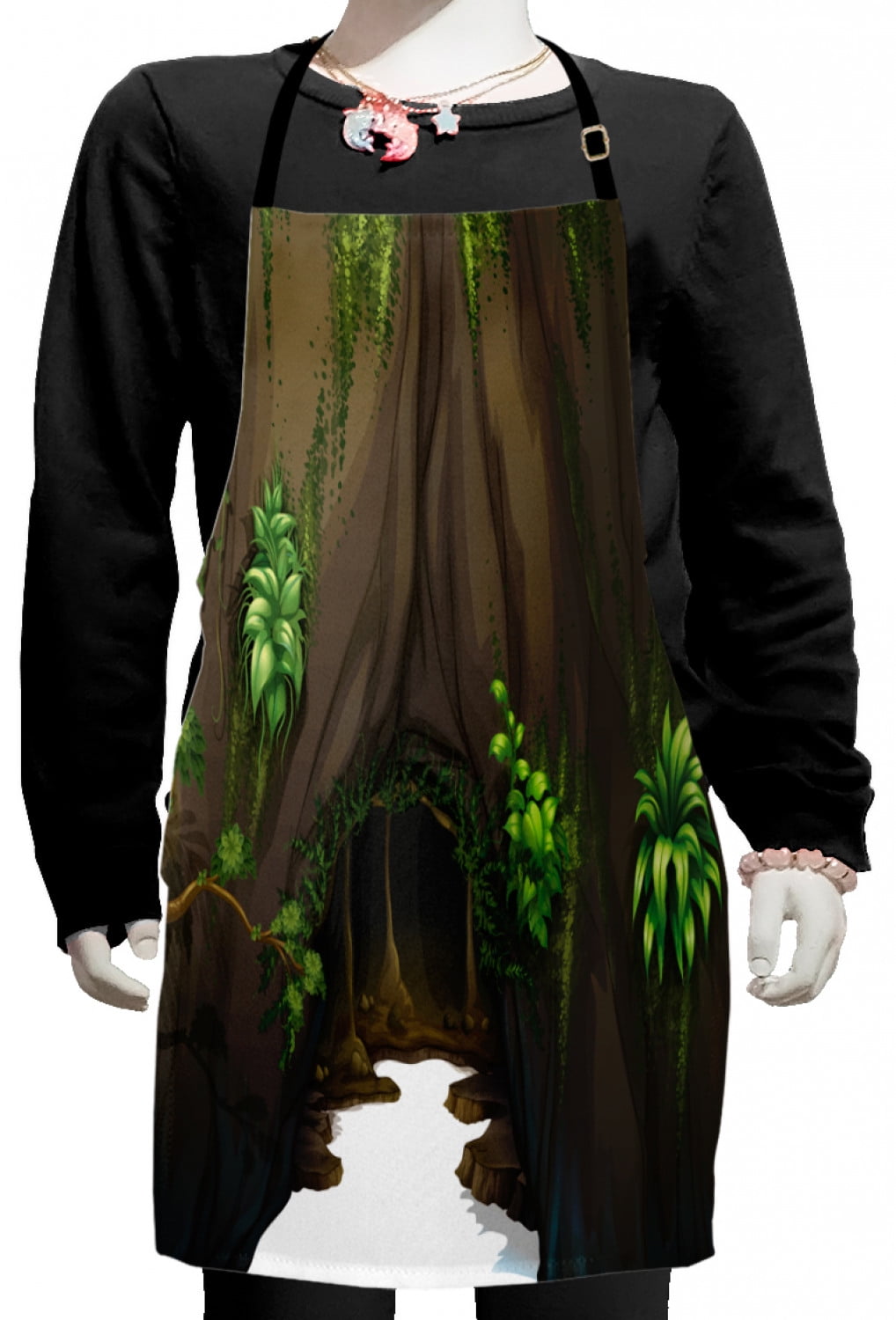 Nature Kids Apron, Tree Cave Surrounded with Moss Woodland Green ...