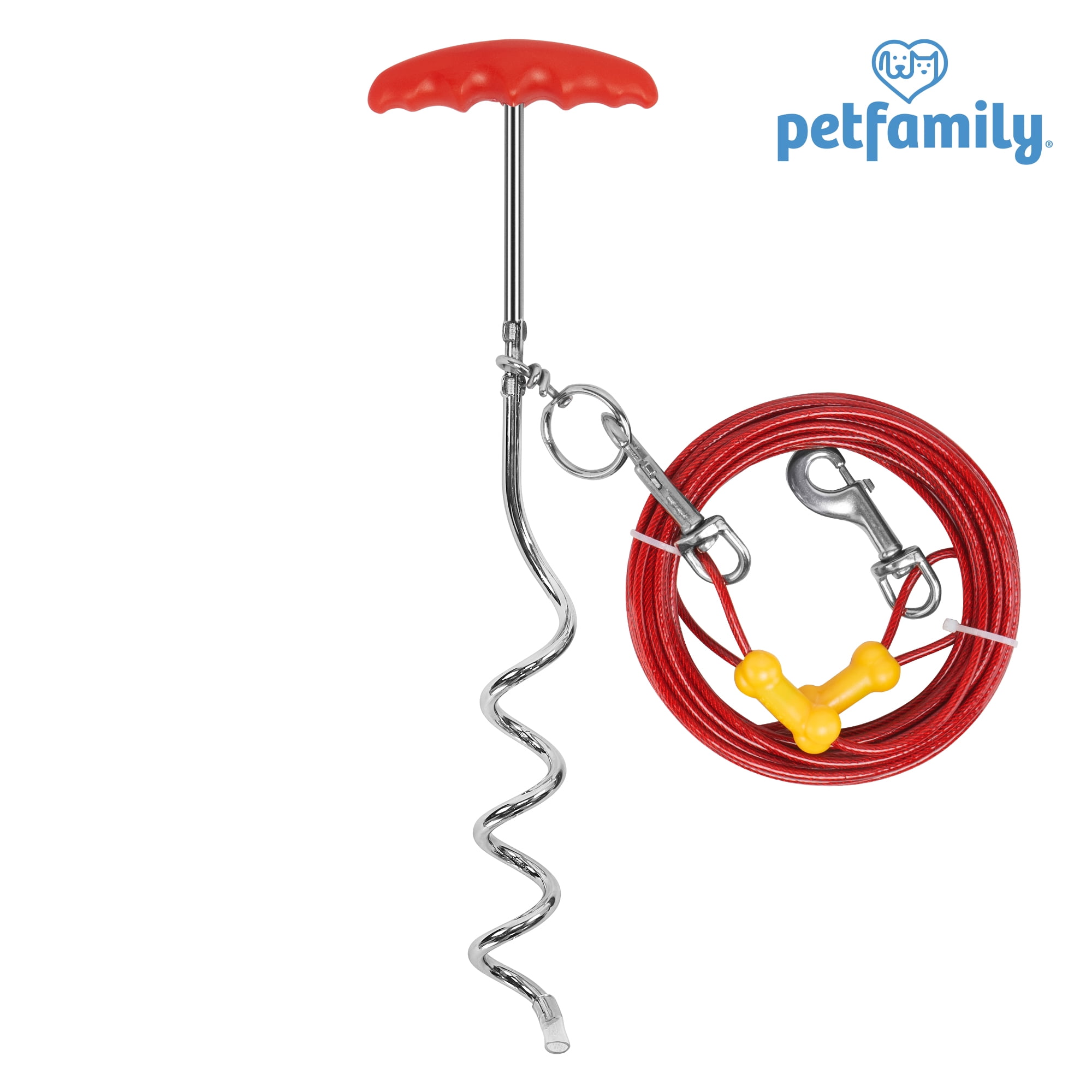 Petfamily Dog Stake and Tie-Out Cable, Medium to Large Dog, Red 30FT ...