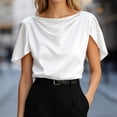Angala Womens Shirts Crew Neck Short Sleeve Solid Satin Blouse Summer ...