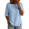3/4 Sleeve Asymmetrical Button Tunic Top for Women - Round Neck & Loose ...