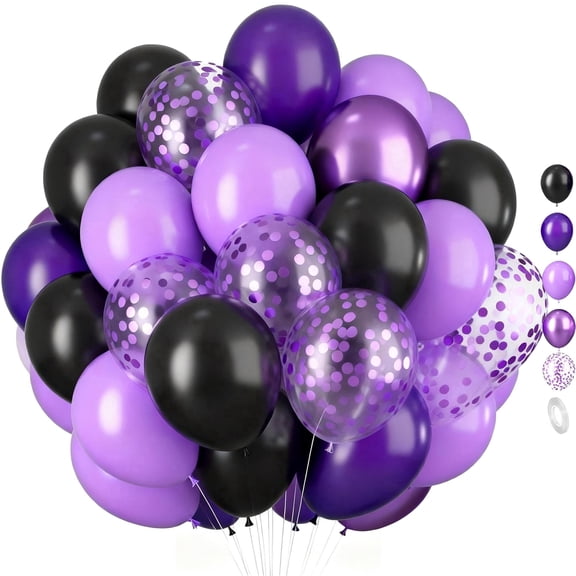 Black Purple Silver Balloons Set, 12 Inch Party Latex Balloon for ...