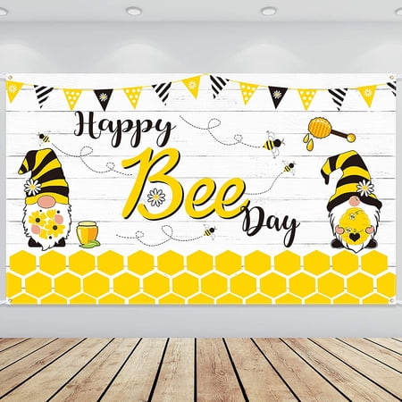 Happy Bee Day Banner Bee Party Backdrop Banner Bumble Bee Party ...