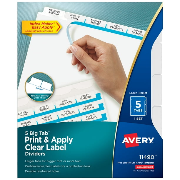 Avery Big Tab Print & Apply Clear Label Dividers, Index Maker Easy ...