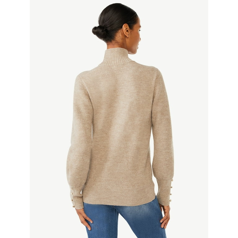 Scoop Women's Turtleneck Sweater with Faux Pearl Button Scoop Women's Turtleneck Sweater with Faux Pearl Button