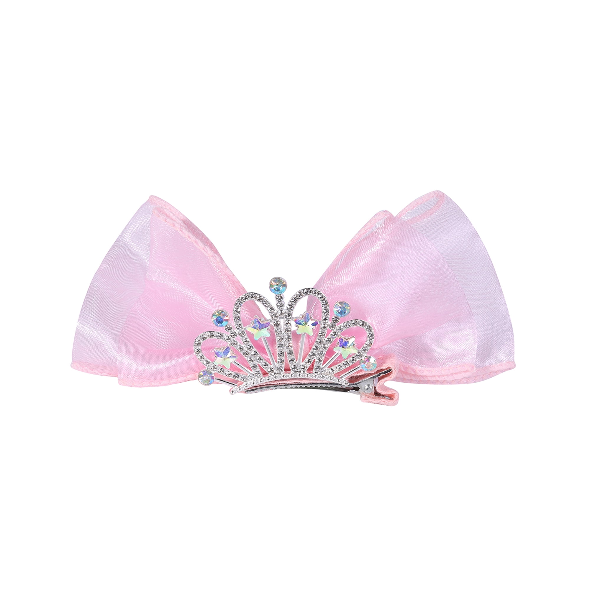 Children Girl Crown Hairpin Pair Mesh Sheer Star Bowknot Anti-Slip Hair ...