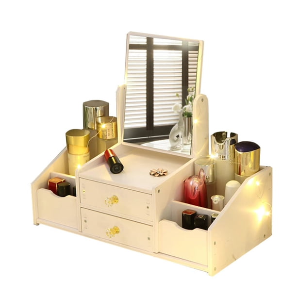 Desktop Cosmetic Storage Box with Mirror Dressing Table Makeup Drawer ...