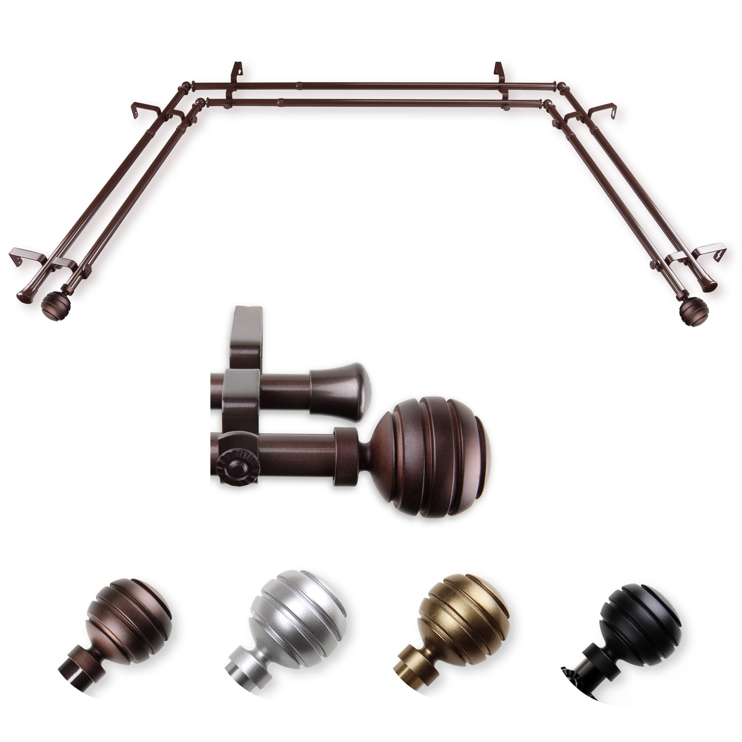 Tamara 13/16" Double Bay Window curtain rod Adjustable 20"-36", 38"-72 ...