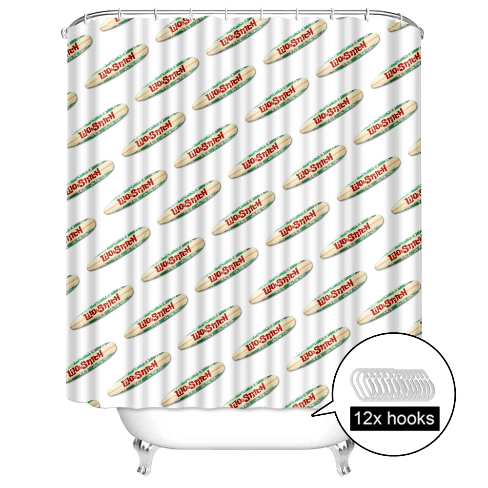 Cartoon Stitch Kawaii Shower Curtain Set For Bathroom With 12 Hooks