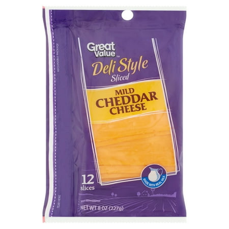 Great Value Deli Style Sliced Mild Cheddar Cheese, 12 count, 8 oz ...