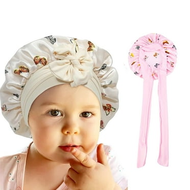 2Pcs Pink Baby Bonnet, Newborn Sleeping Cap Accessories, Infant Satin ...