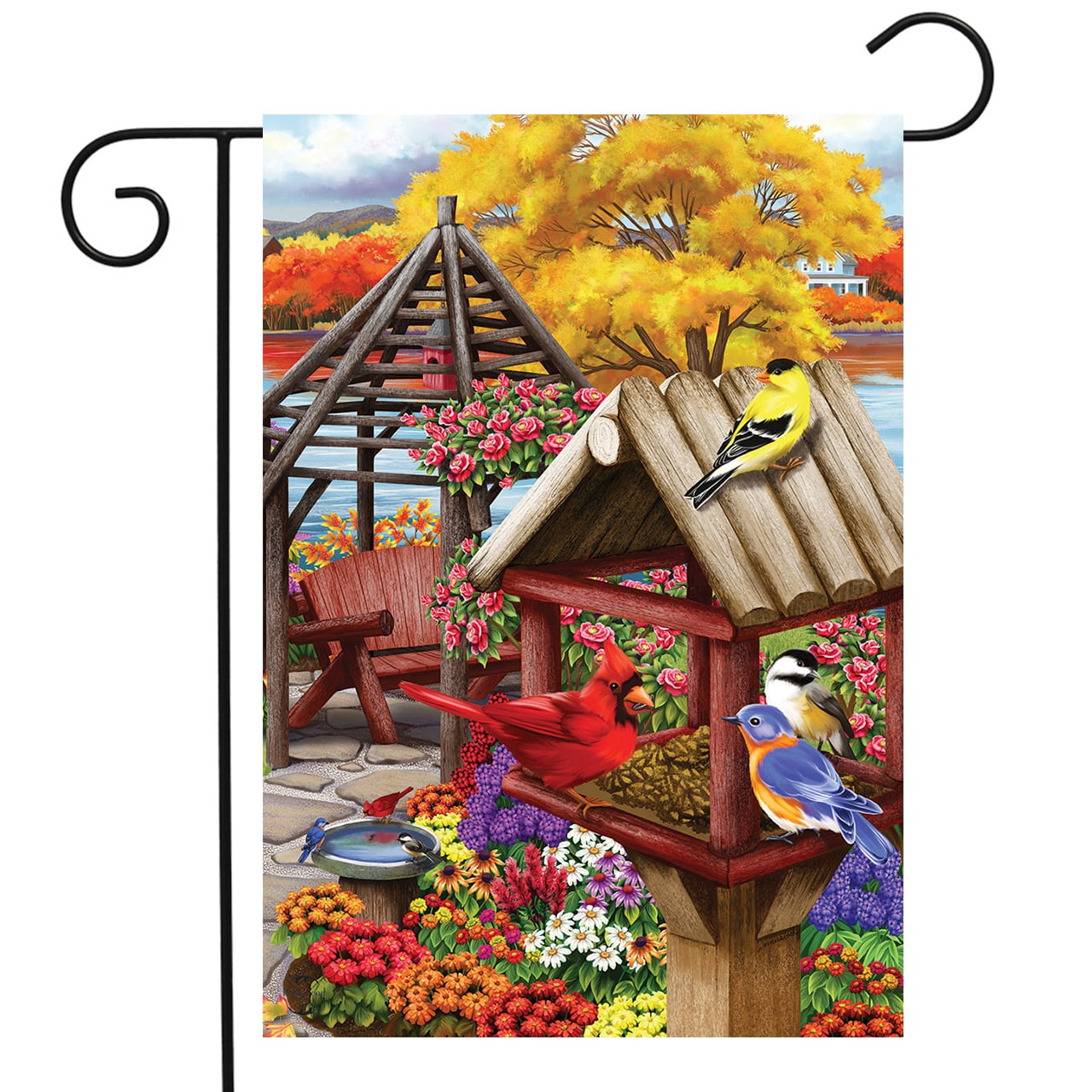 Autumn Garden Birds Garden Flag Birdhouse Floral 12.5" x 18" Briarwood ...
