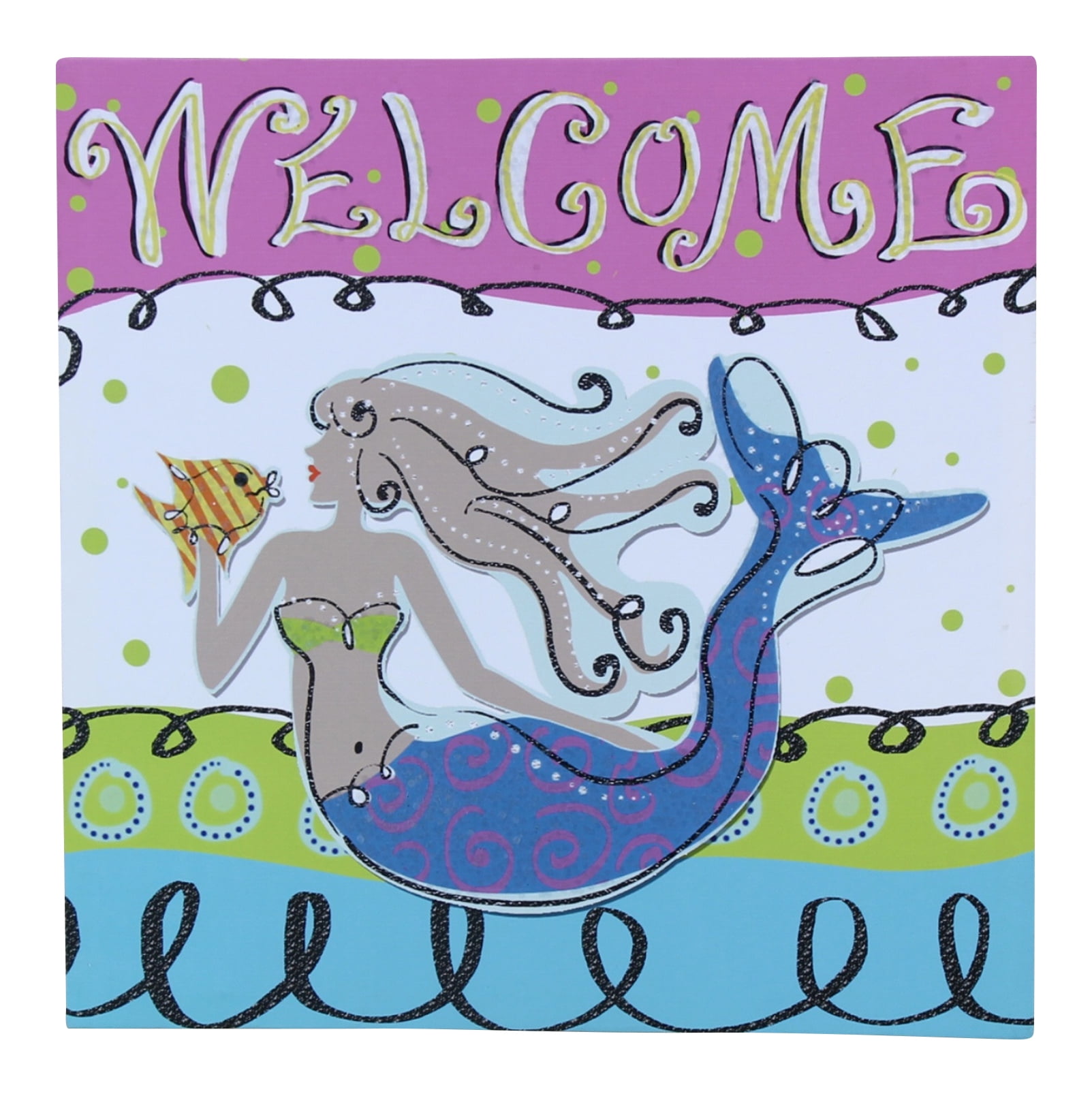 Whimsical Mermaid Welcome 16 Inch Canvas Wall Plaque Decor Sign ...