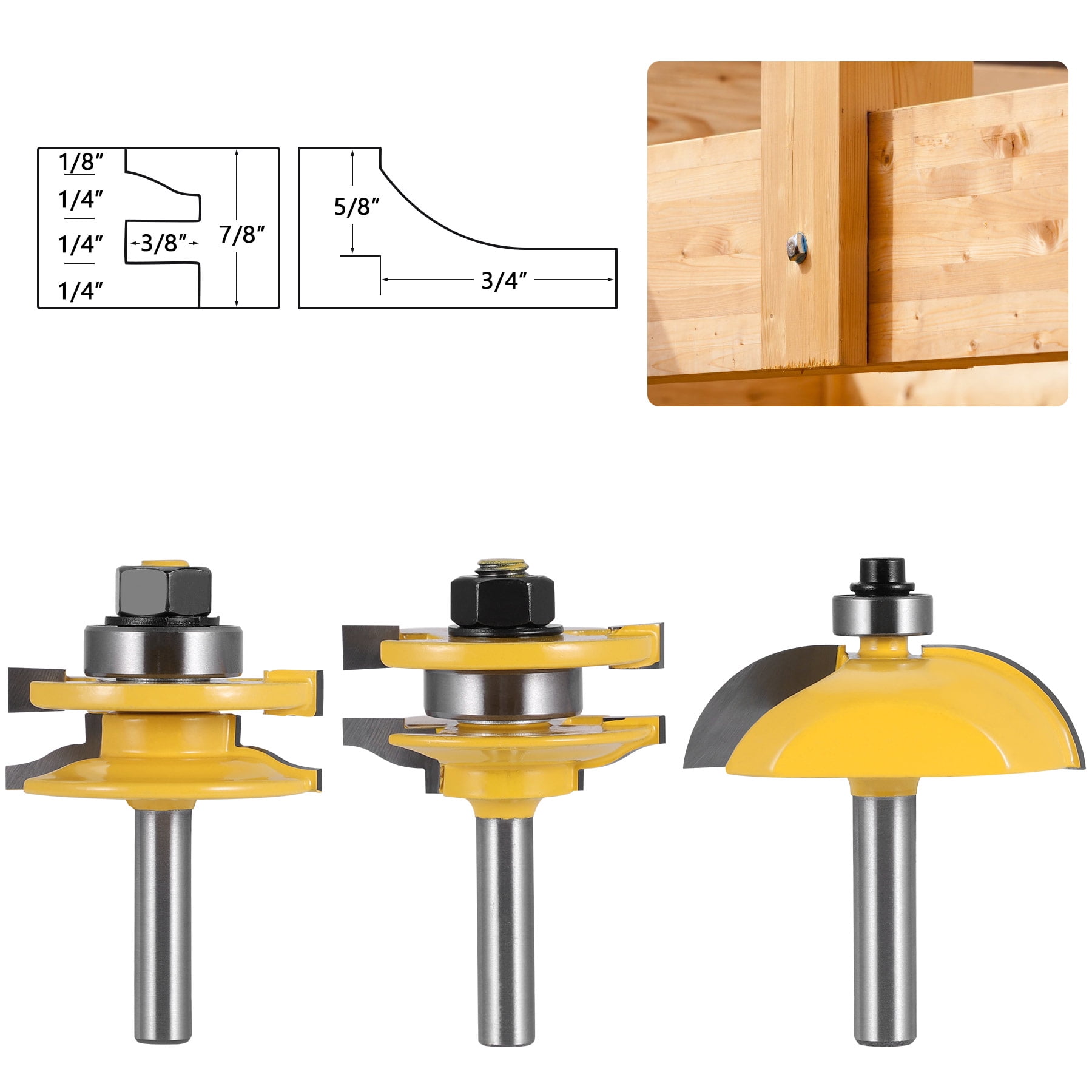 Cabinet Door Router Bits Set Goedkope 3PC1/4inch 6mm Shank Raised