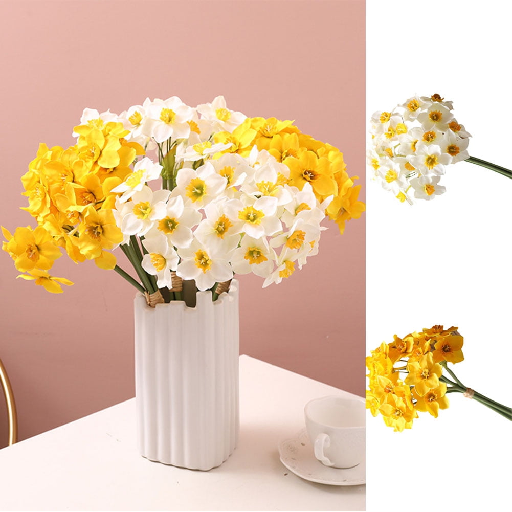 UDIYO 1 Bouquet Artificial Daffodils Flowers, Silk Narcissus Fake ...