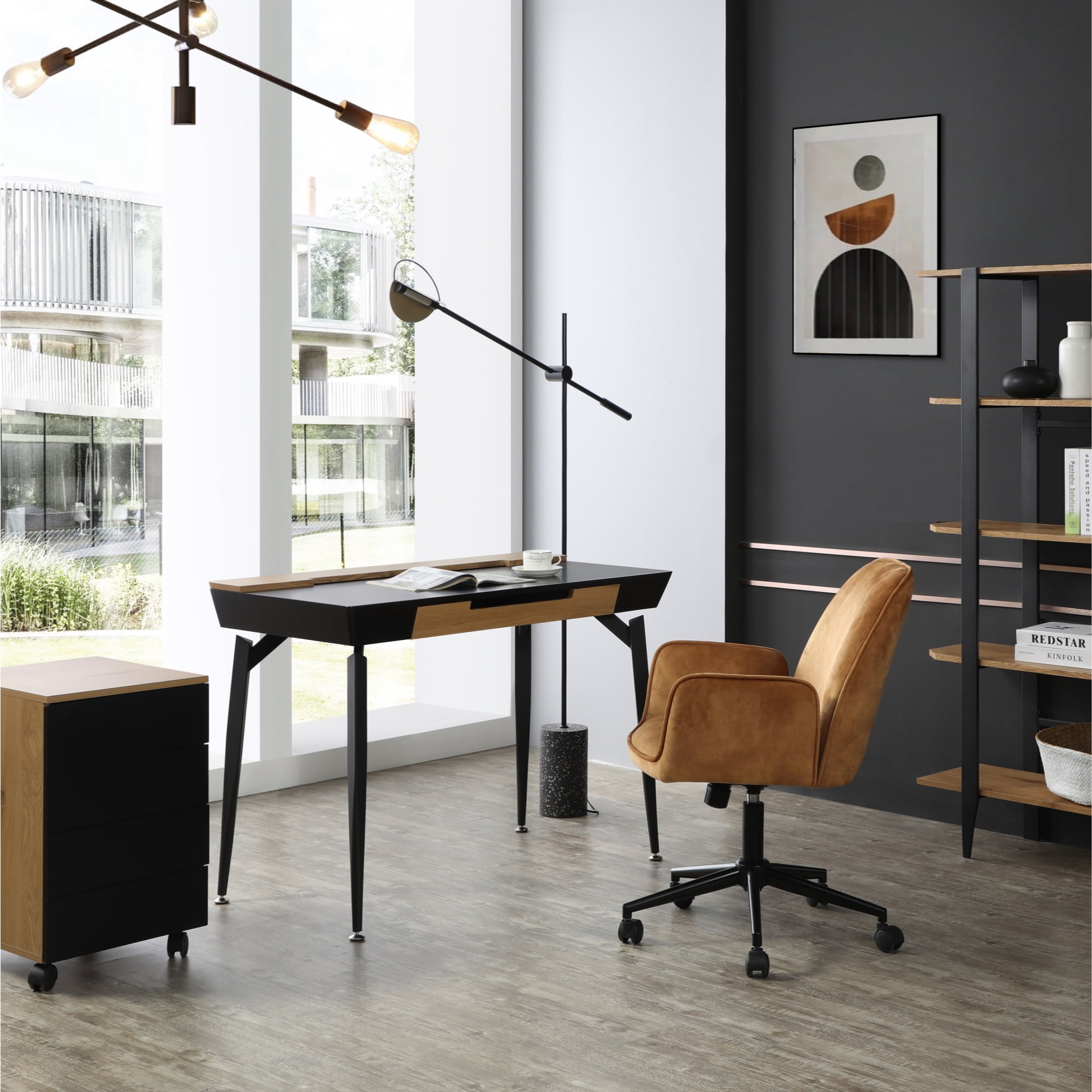 Leyla Rectangular MDF Desk with 3 Drawers and Top Storage, Black ...