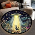 Circle Area Rug, Cat UFO Floral Pattern Washable Non-Slip Floor Carpet ...