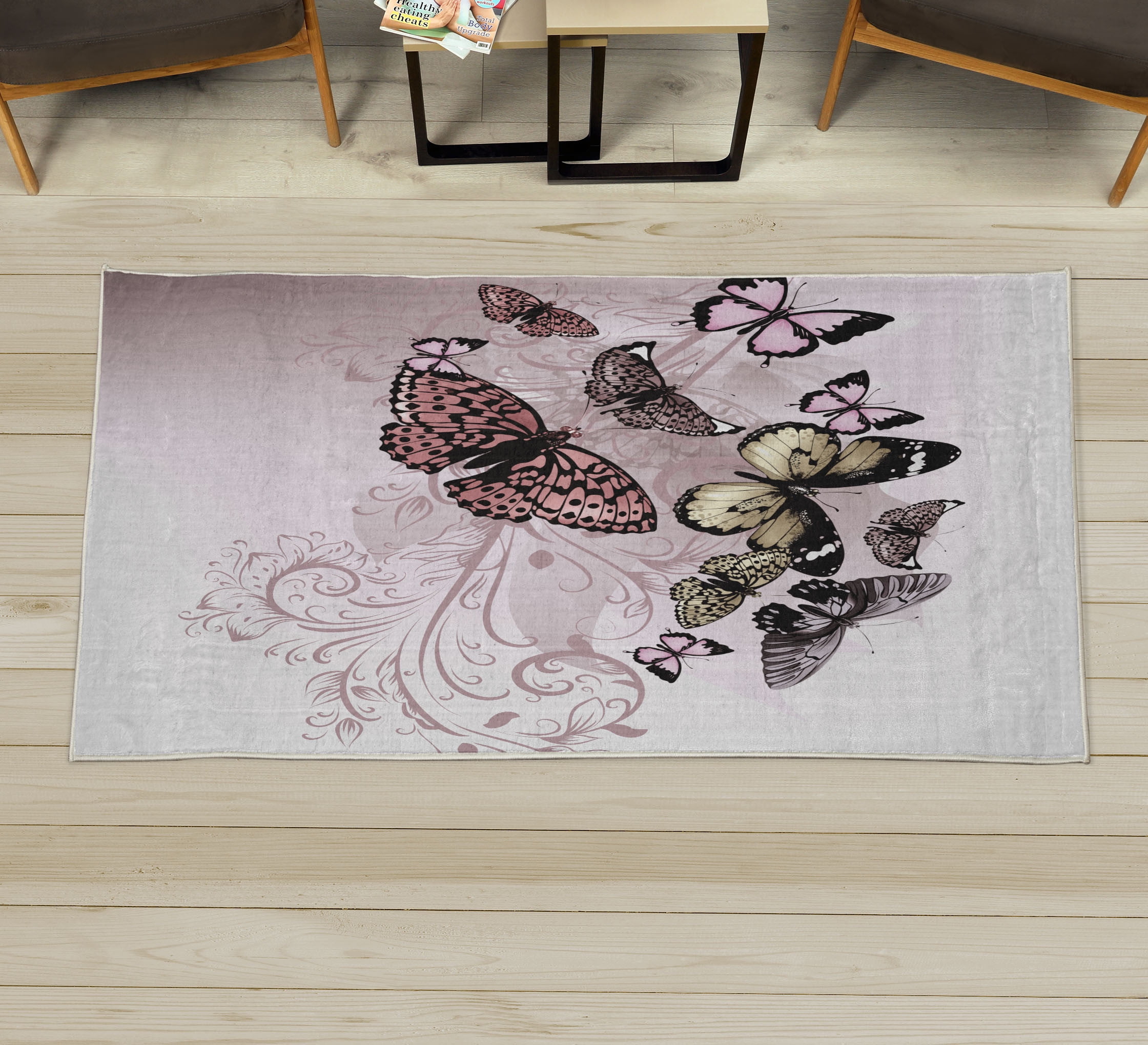 Butterfly Decorative Rug, Monarch Butterflies Vintage Damask Inspired ...