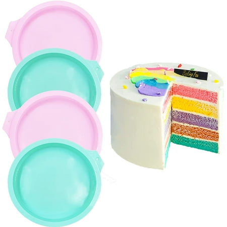 4 Pack 6 inch Round Rainbow Cake Pans Silicone Cake Molds DIY Layer ...