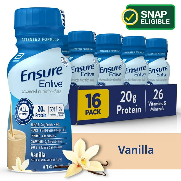 Ensure Enlive Advanced Nutritional Drink, 20 Grams Protein, Vanilla, 8 fl oz, 16 count - Walmart.com