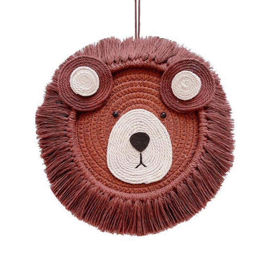Wall Art Animal Head Hand Knitted Cartoon Tassel Beard Macrame Pendant ...