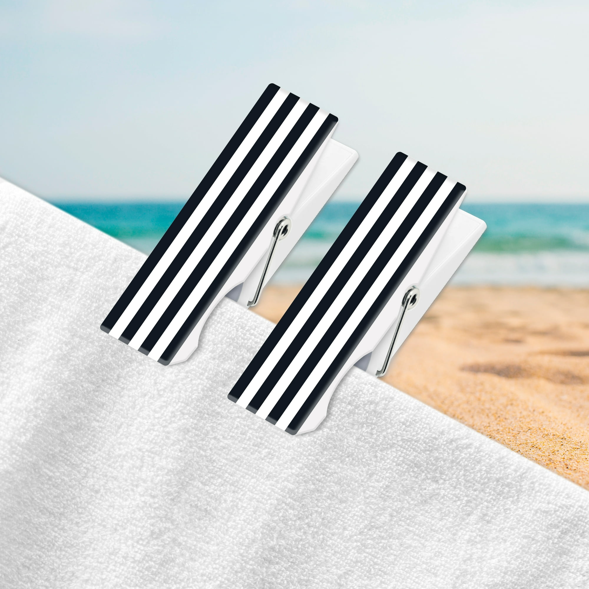 Click here for Mainstays Beach Towel Clips  Black Stripe  2 Piece... prices