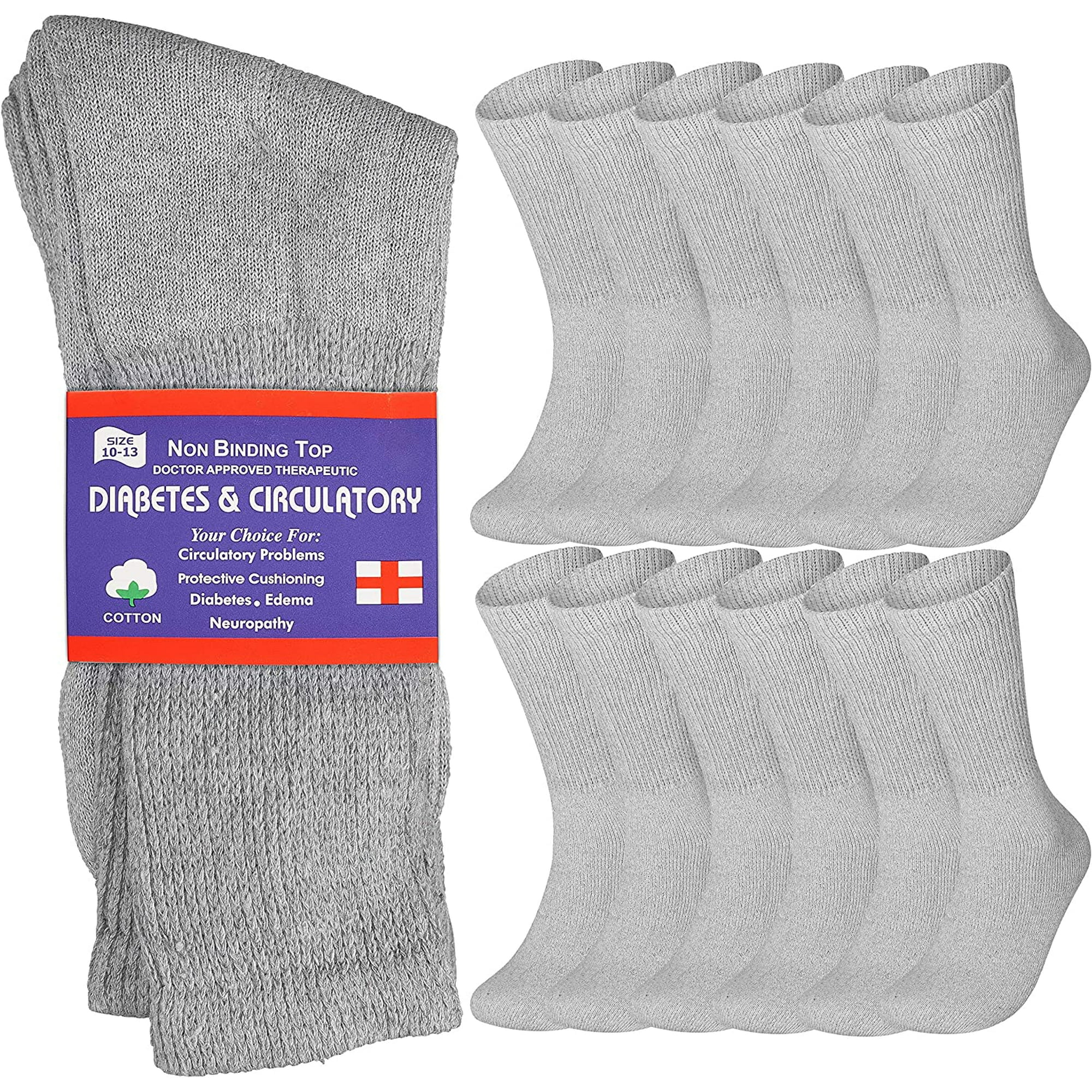 Special Essentials 12 Pairs Cotton Diabetic Socks Crew for Men and ...
