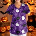KDDYLITQ Women’s Halloween Tops Pumpkin & Candy Print V-Neck Scrub Top ...