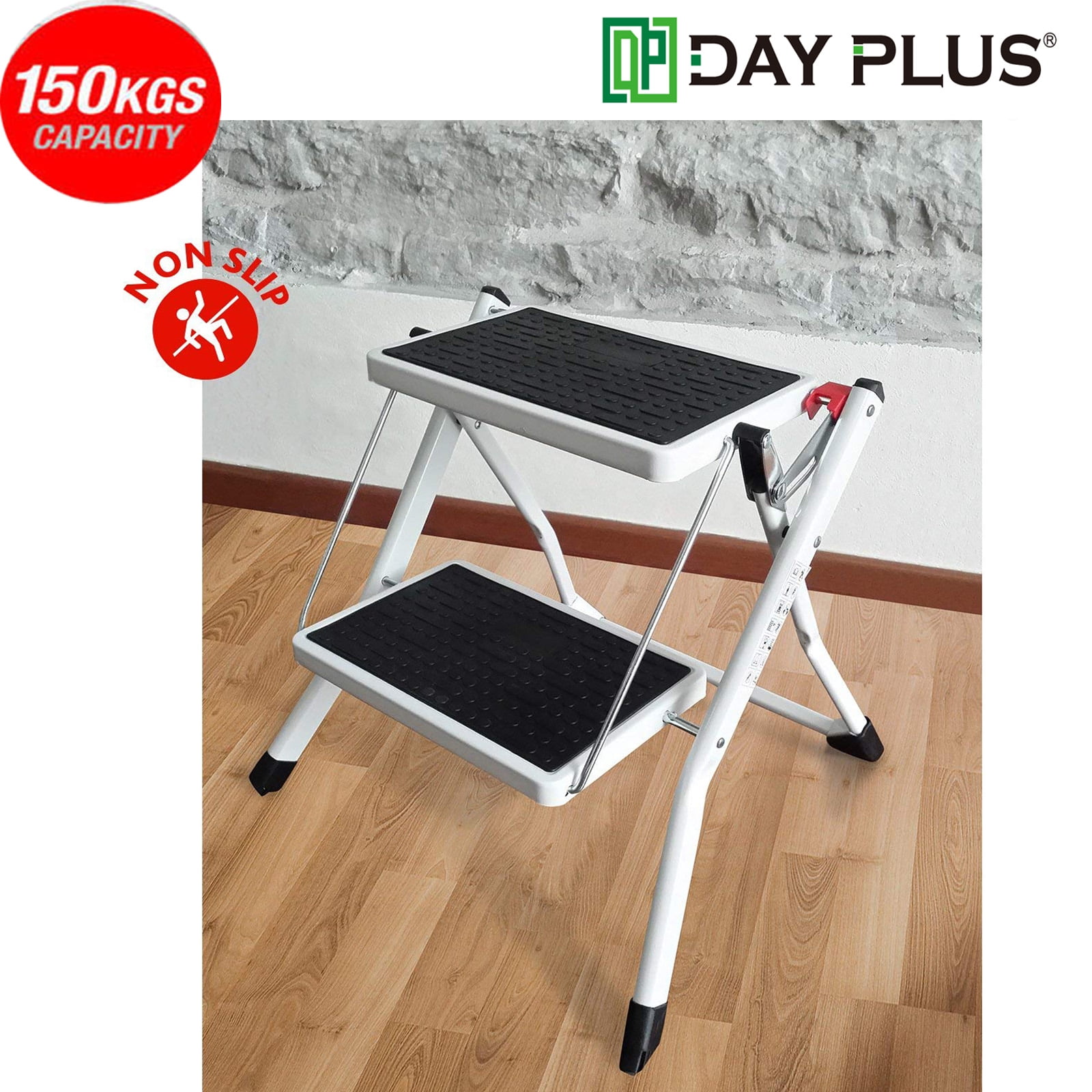 Dayplus 2 Step Ladder Heavy Duty Steel, Mini Small And Compact Folding ...
