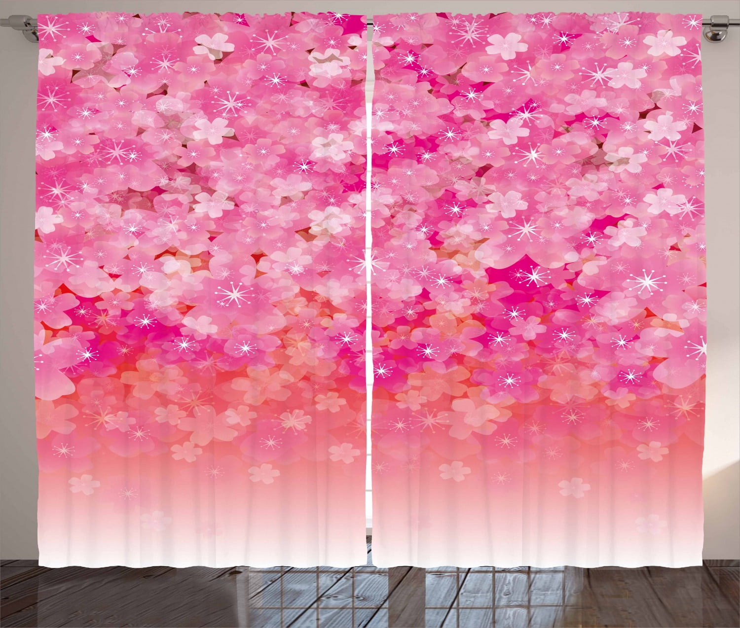 Light Pink Curtains 2 Panels Set, Cherry Blossom Tree Flowers in ...