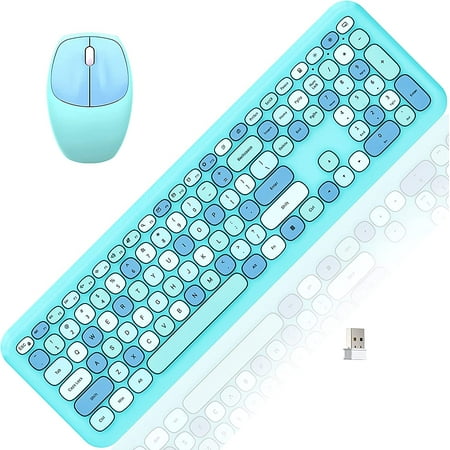 Colorful Wireless Keyboard and Mouse Combo, Cordless Full-Sized ...