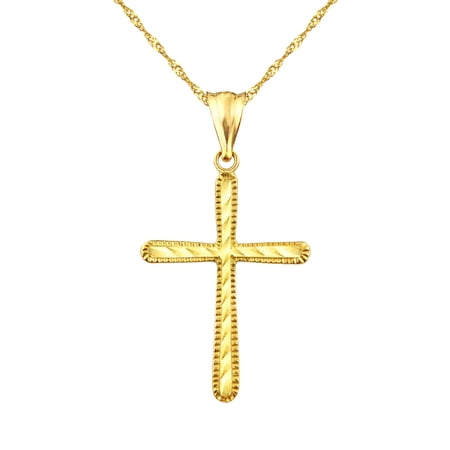 U.S. Gold - Handcrafted 10kt Gold Diamond-Cut Cross Charm Pendant ...