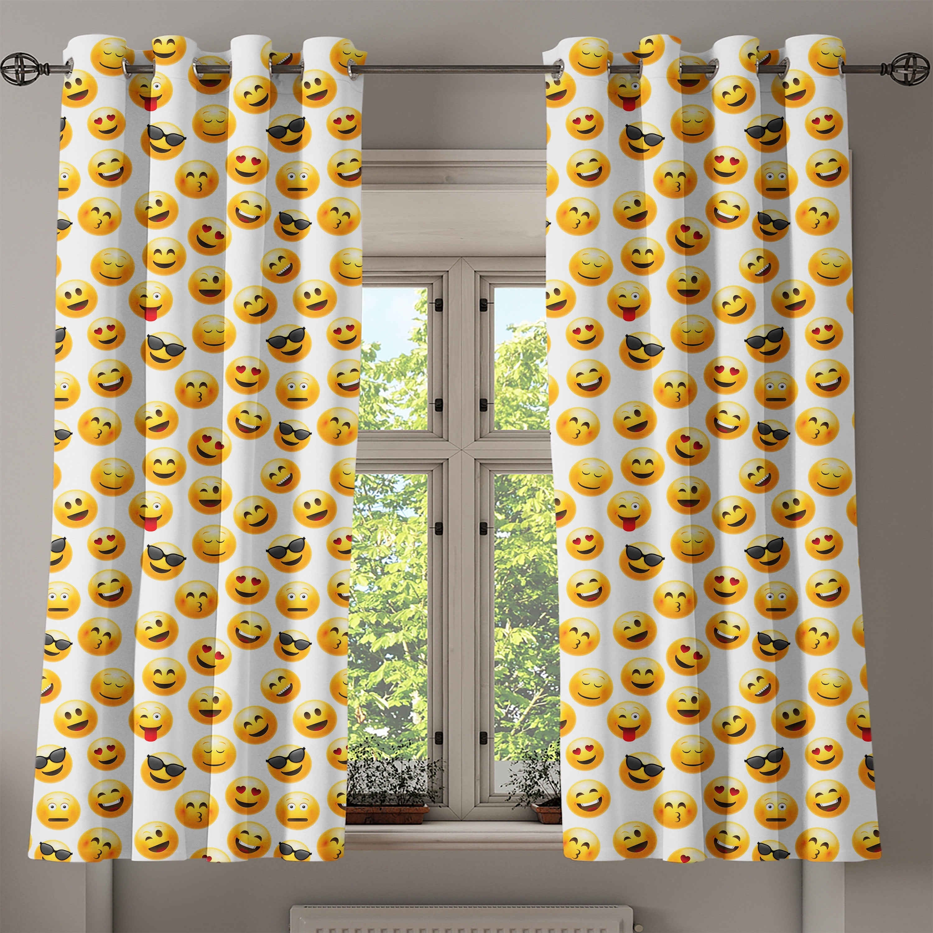 Emoticon Grommet Curtain, Smiling Face Character Illustration Feeling ...
