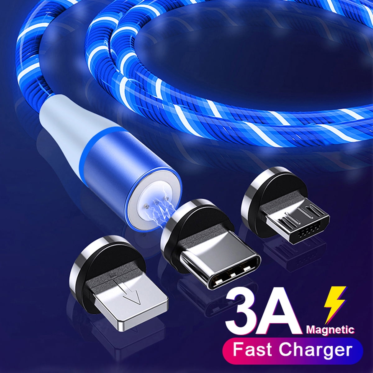 LED Flowing Light Up Magnetic Fast Charger Cable for Android Type C ...
