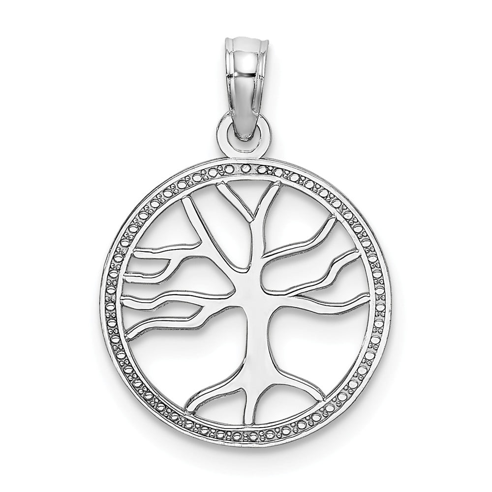FB Jewels 14K White Gold White 3D Small Tree Of Life In Round Frame Cut ...