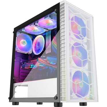 MUSETEX 6 ARGB Fans Honeycomb Airflow 2×USB 3.0 Mid Tower Case with 2 ...