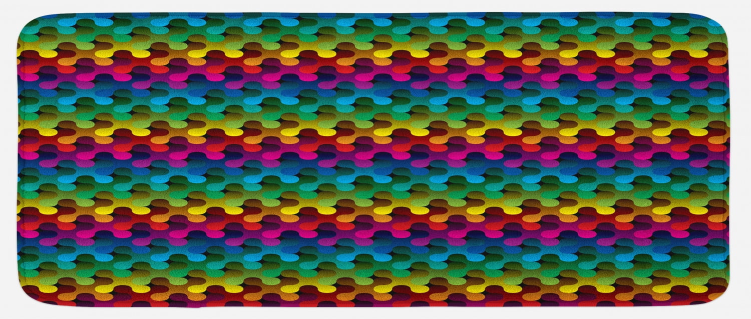 Geometric Kitchen Mat, Trippy Digital Gradient Puzzle Style Futuristic ...