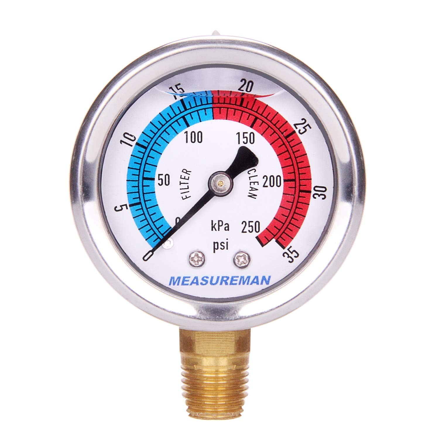 MEASUREMAN 2" Dial Size, Glycerin Filled Pool Filter Pressure Gauge ...