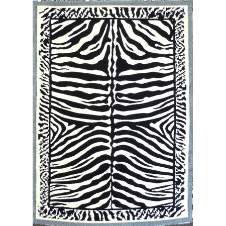 Zebra Animal Print Area Rug Black Off White Design D142 (8 Feet X 10 ...
