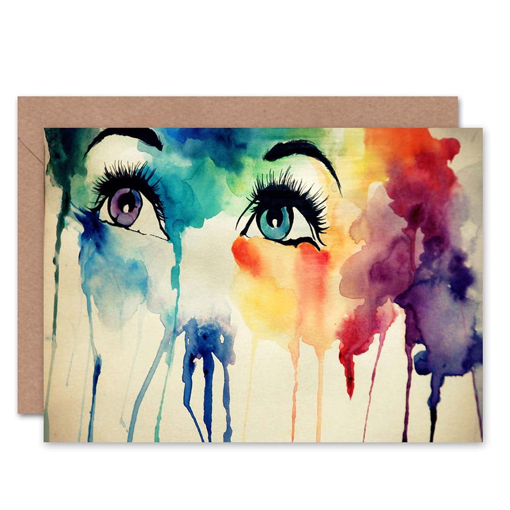 Colourful Watercolour Face Greetings Card Plus Envelope Blank inside ...