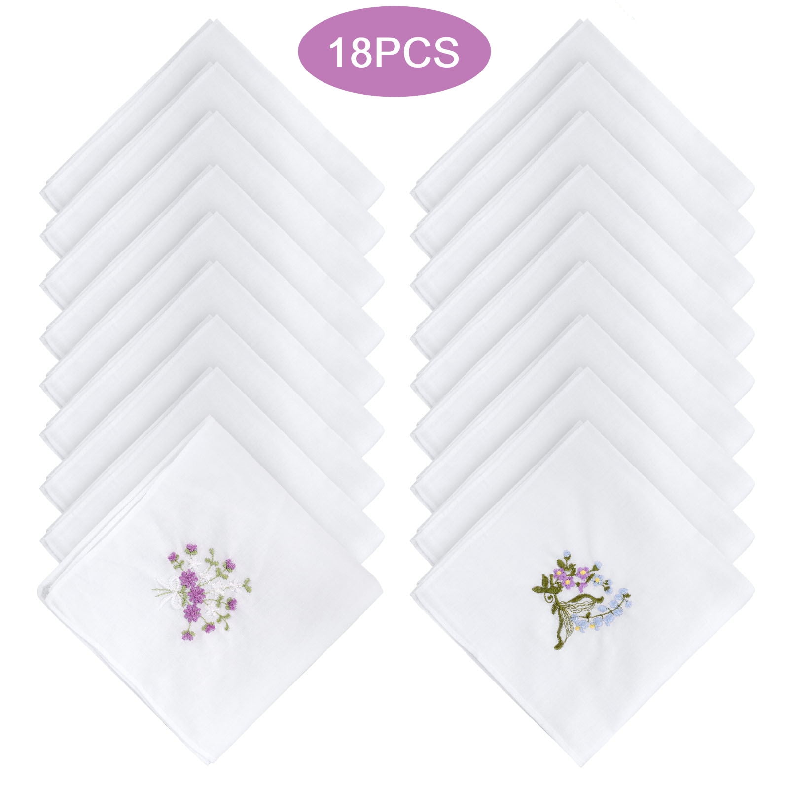 18pcs 11''x11'' Flower Embroidered Handkerchiefs, Lingsida 100% Soft ...